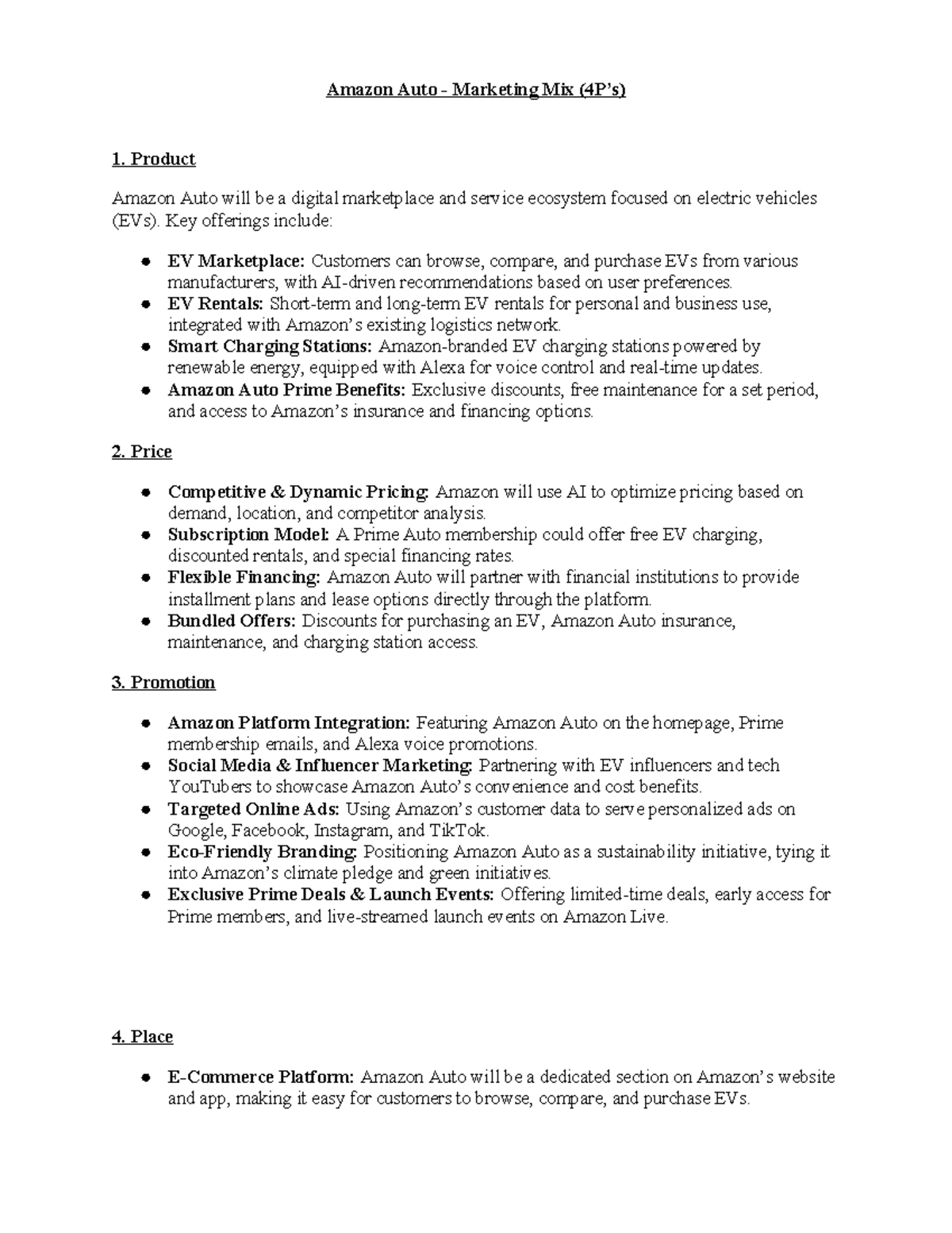 Assignment 2 Your Innovation's 4Ps - Amazon Auto - Marketing Mix (4P’s ...