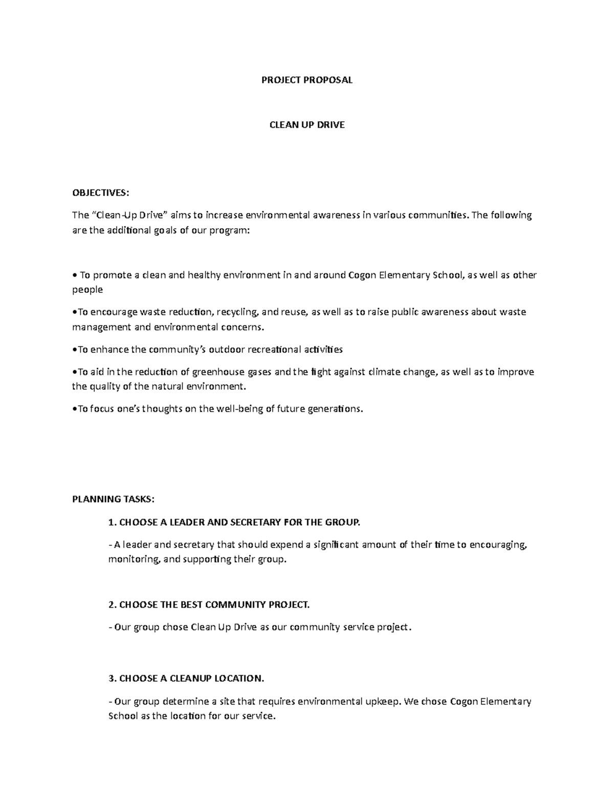 NSTP (Project Proposal) for Community Clean-Up Drive at Cogon ...