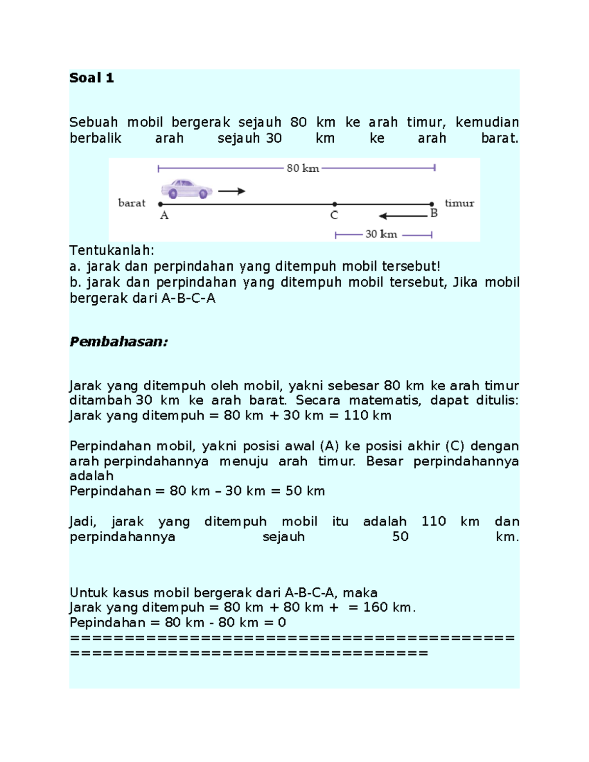 Pembahasan Jarak dan Perpindahan: Soal Latihan Physics Kelas 10 - Studocu