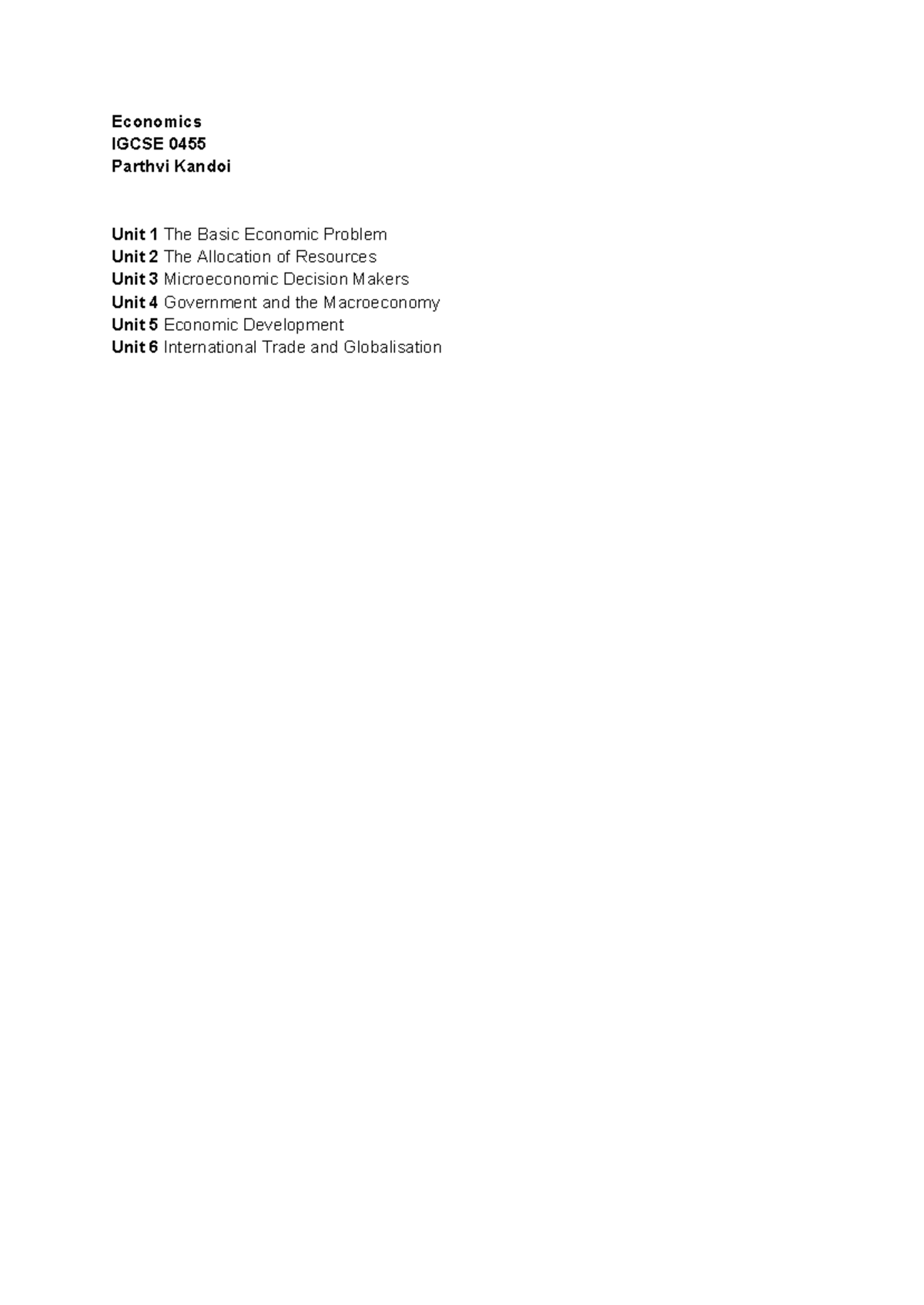 Economics IGCSE 0455 Notes: Key Concepts and Theories - Studocu