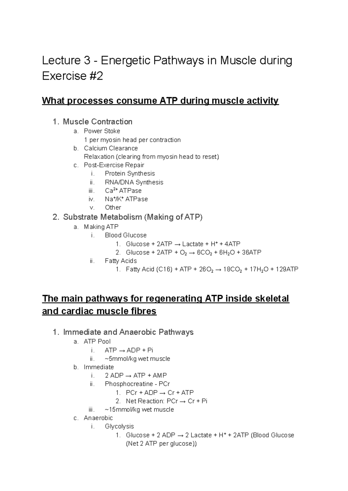Lecture 3: Energetic Pathways in Muscle During Exercise Analysis - Studocu