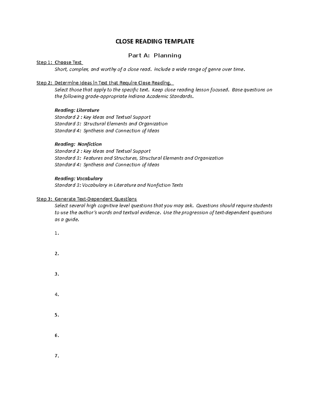 Close Reading Template 2 Day 3 - CLOSE READING TEMPLATE Part A ...