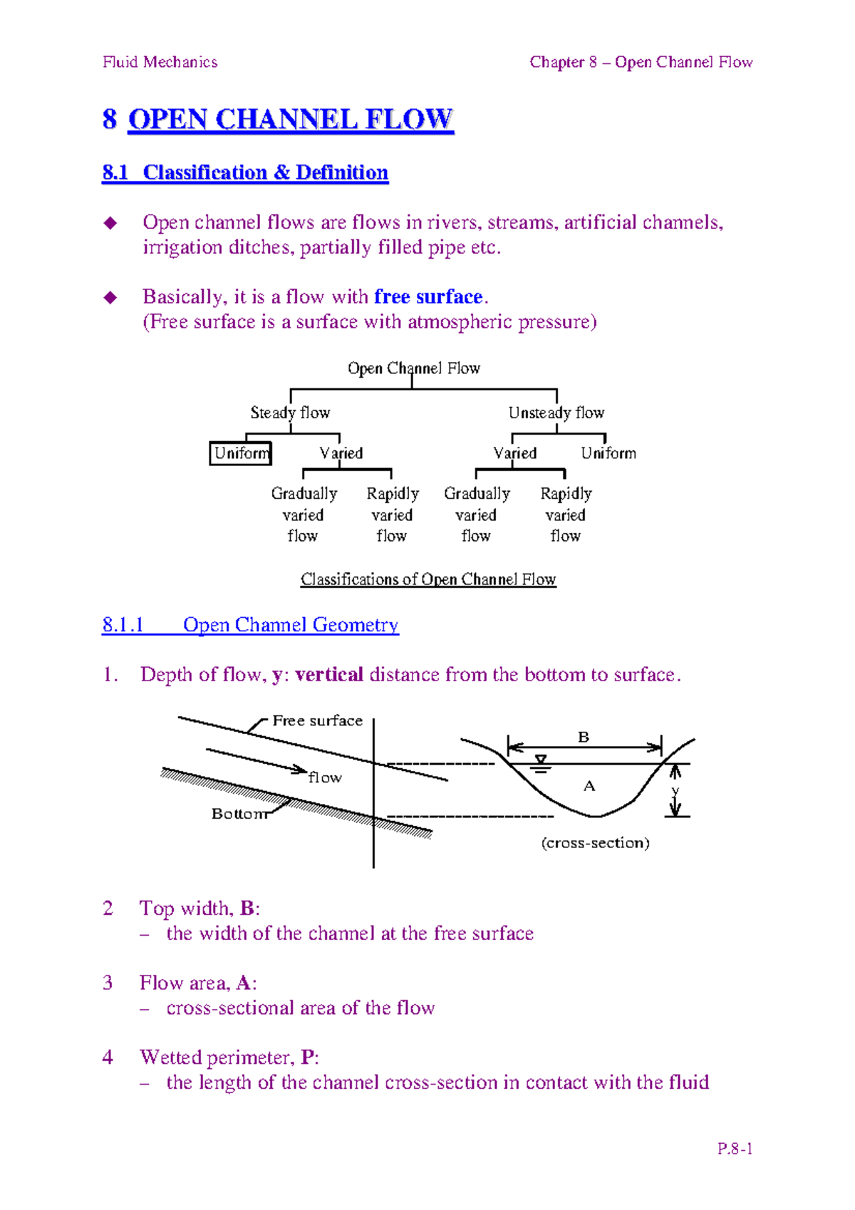Fluid Mechanics Chapter 8: Open Channel Flow Analysis (MECH-302) - Studocu
