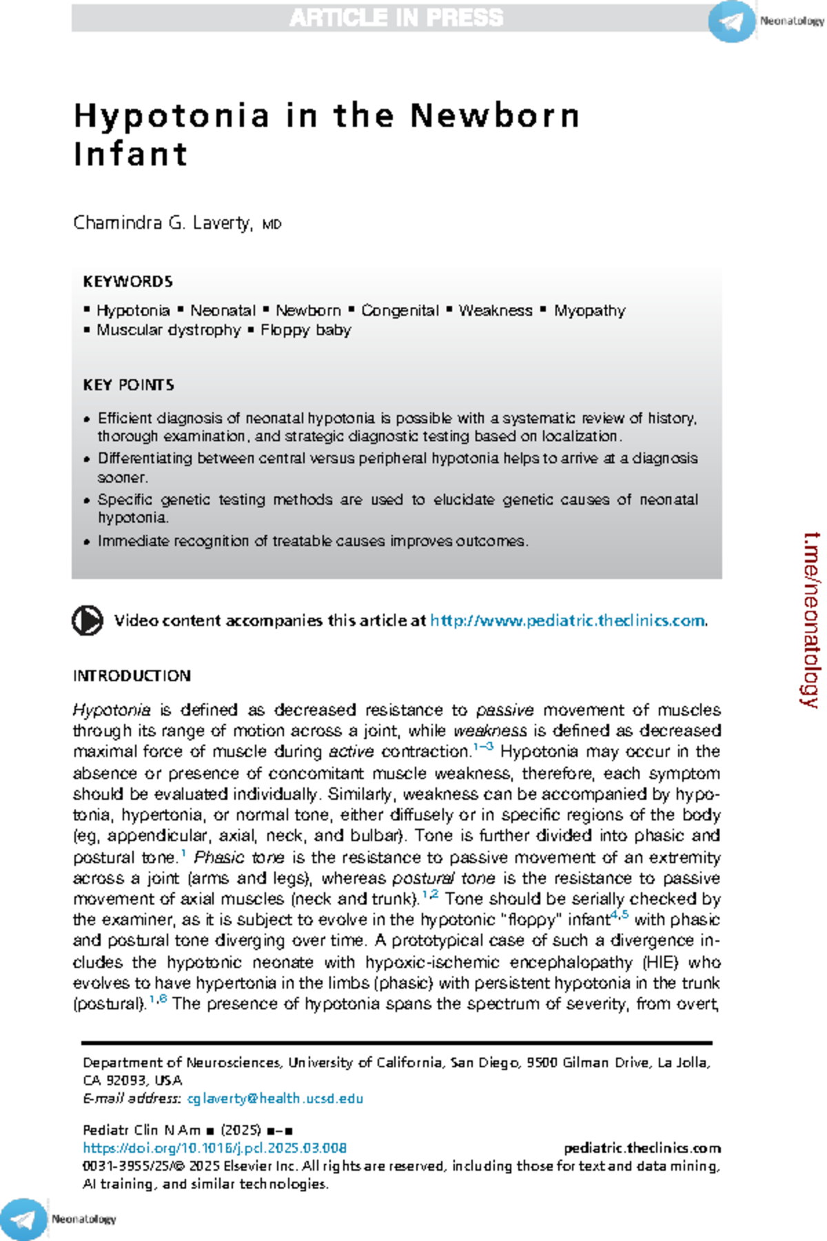 Hypotonia in the Newborn Infant: Diagnosis and Management (Pediatr Clin ...