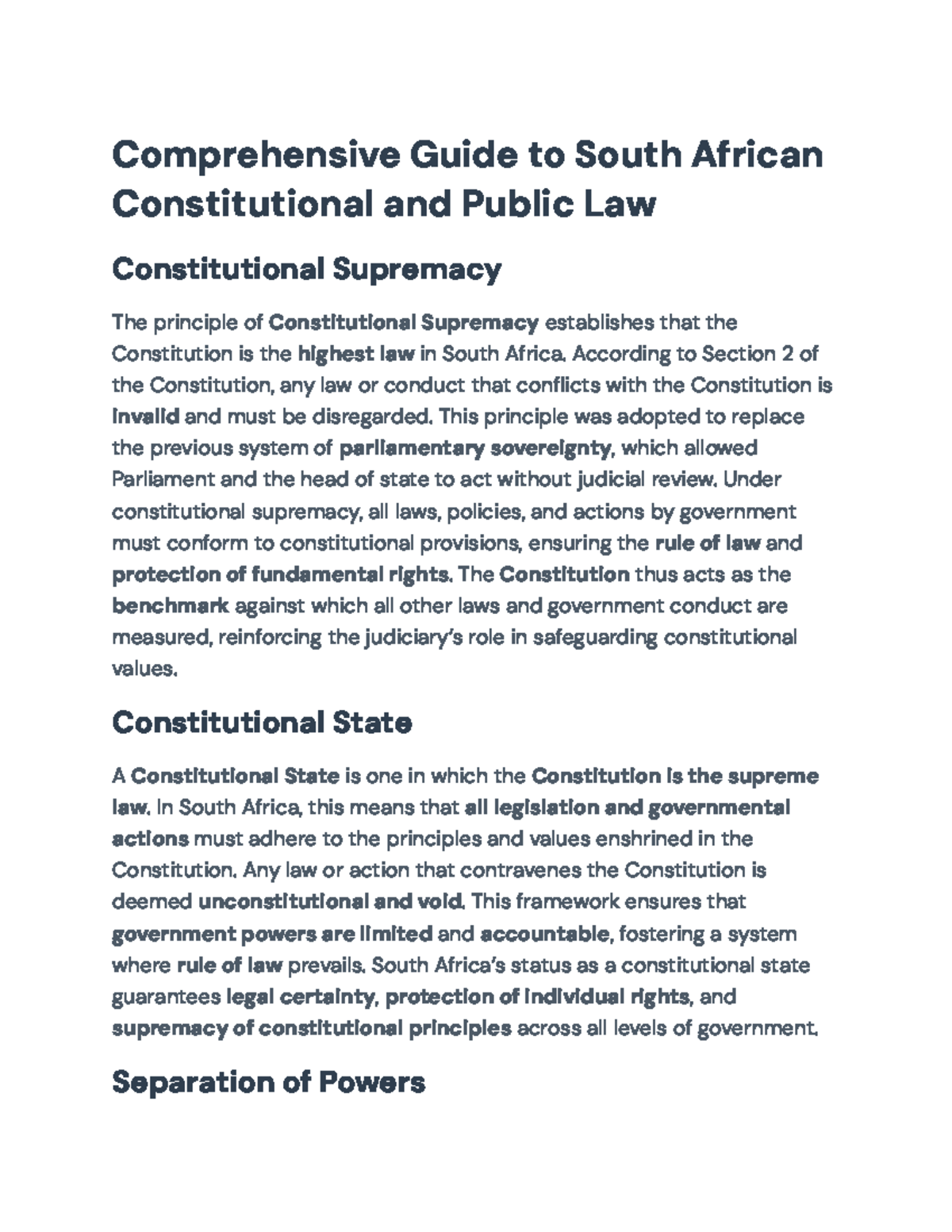 Comprehensive Overview of SA Constitutional & Public Law Principles ...