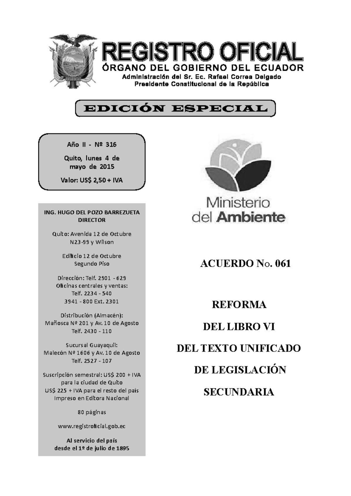 AM. 061 - Normativa Ambiental Vigente en Ecuador (Edición Especial Nº 316) - Studocu