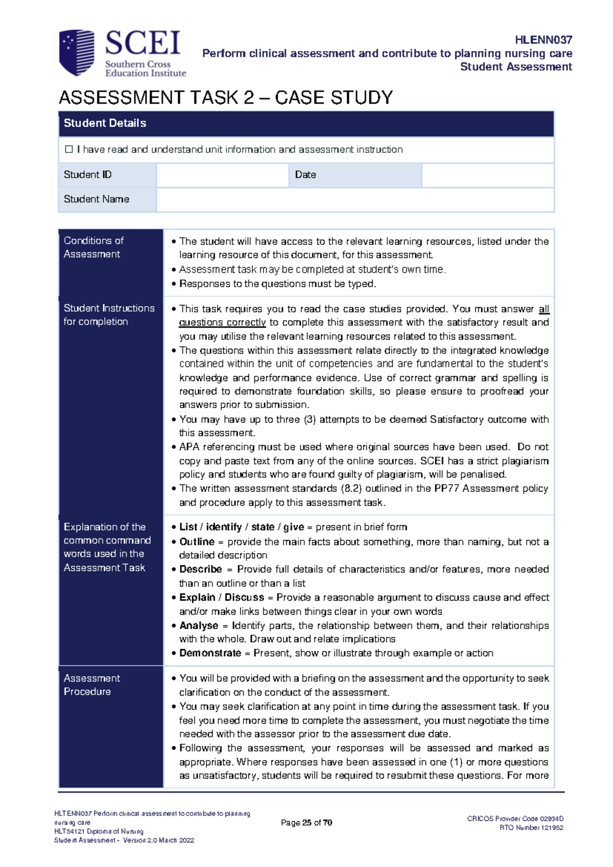 HLTENN037 Assessment Task 2 - Nursing Care Case Study Analysis - Studocu