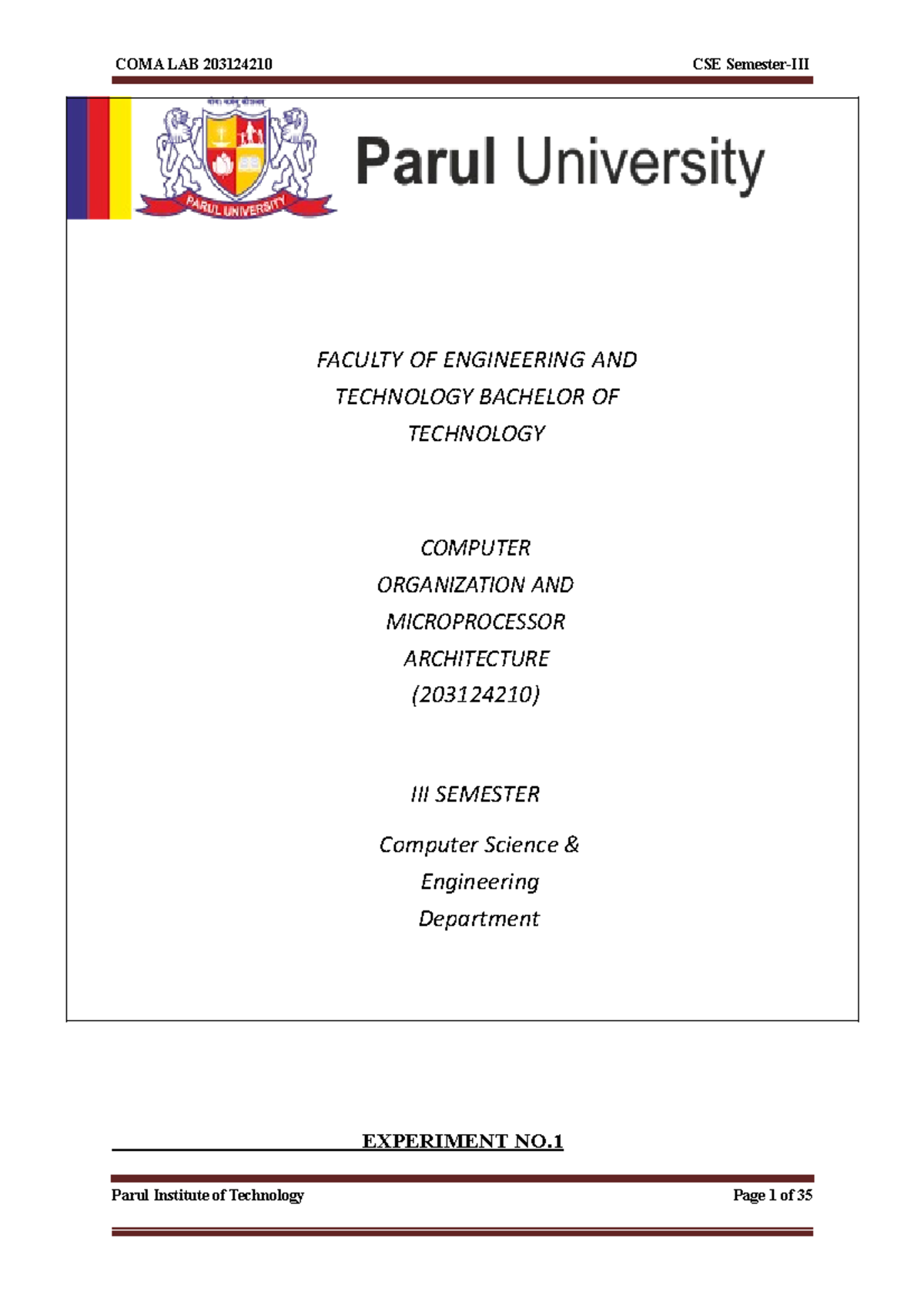 COMA LAB Manual: 8085 Assembly Language Experiments (203124210) - Studocu