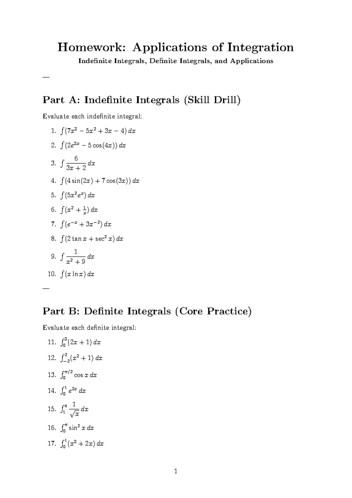 Integration Week 2: Homework on Indefinite & Definite Integrals - Studocu