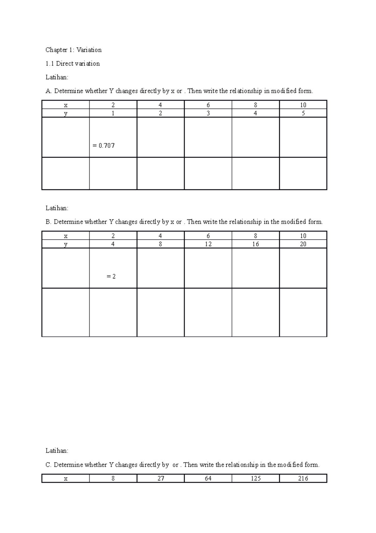 Form 5 Math Chapter 1: Understanding Direct Variation Concepts - Studocu