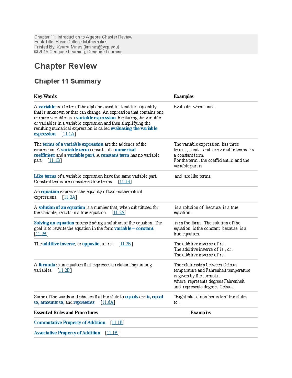 Chapter 11 - Algebra Fundamentals Review - Basic Math - Studocu