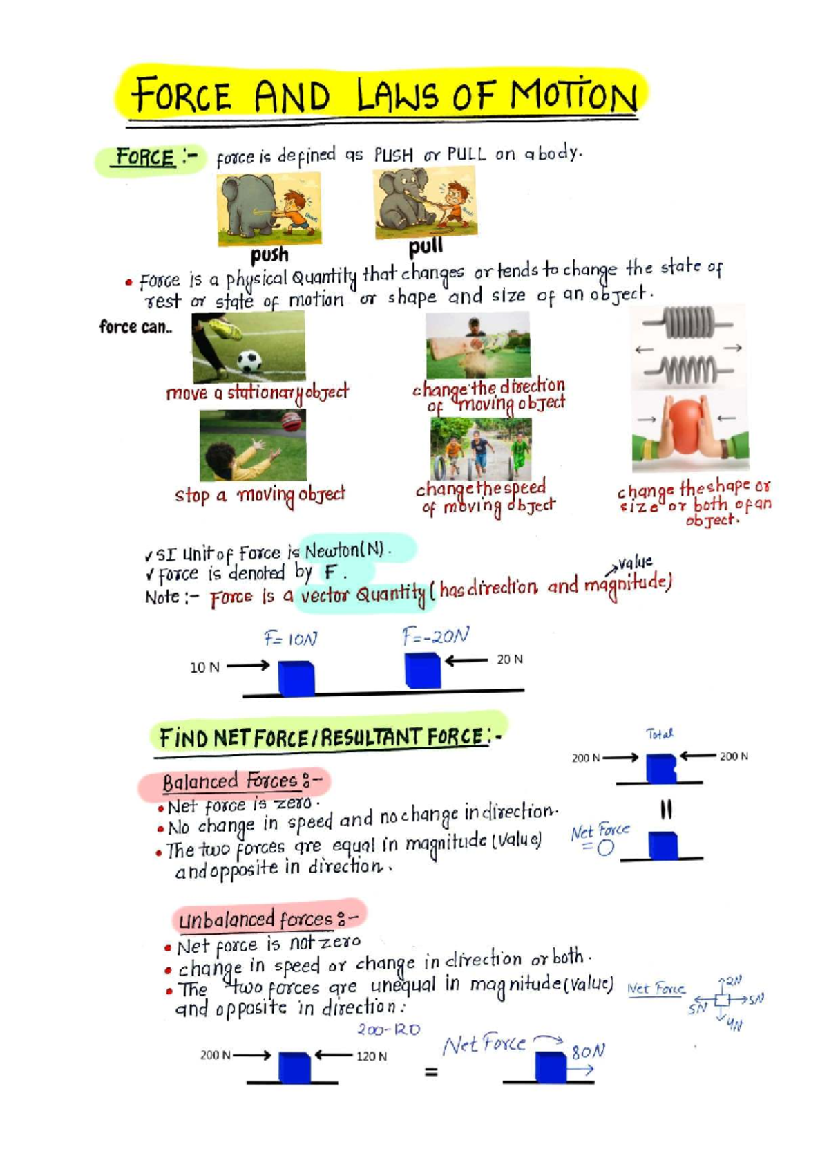 Force and Laws of Motion: Handwritten Notes (Physics 101) - Studocu