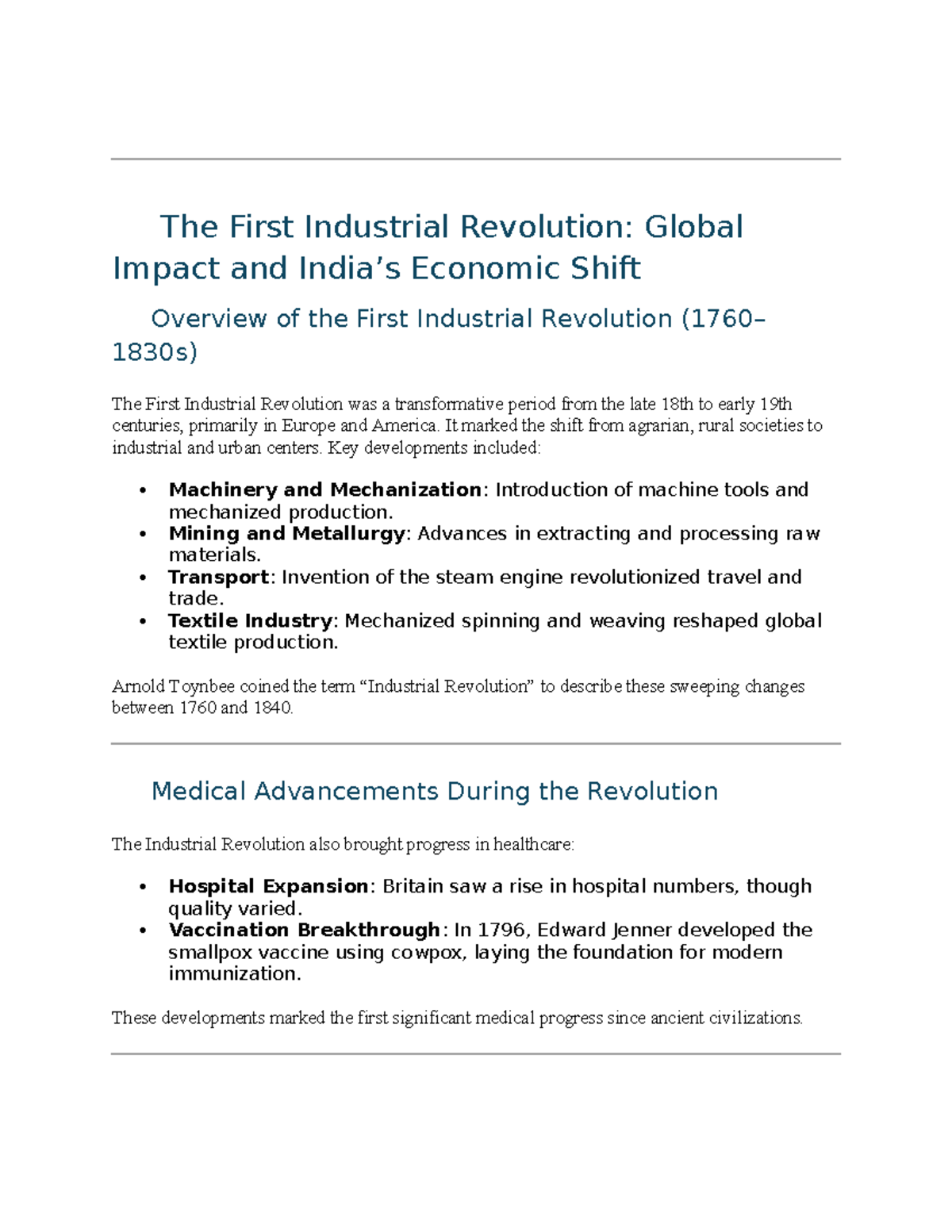 Industrial Revolution (1830s): Global Impact & Economic Shifts - Studocu