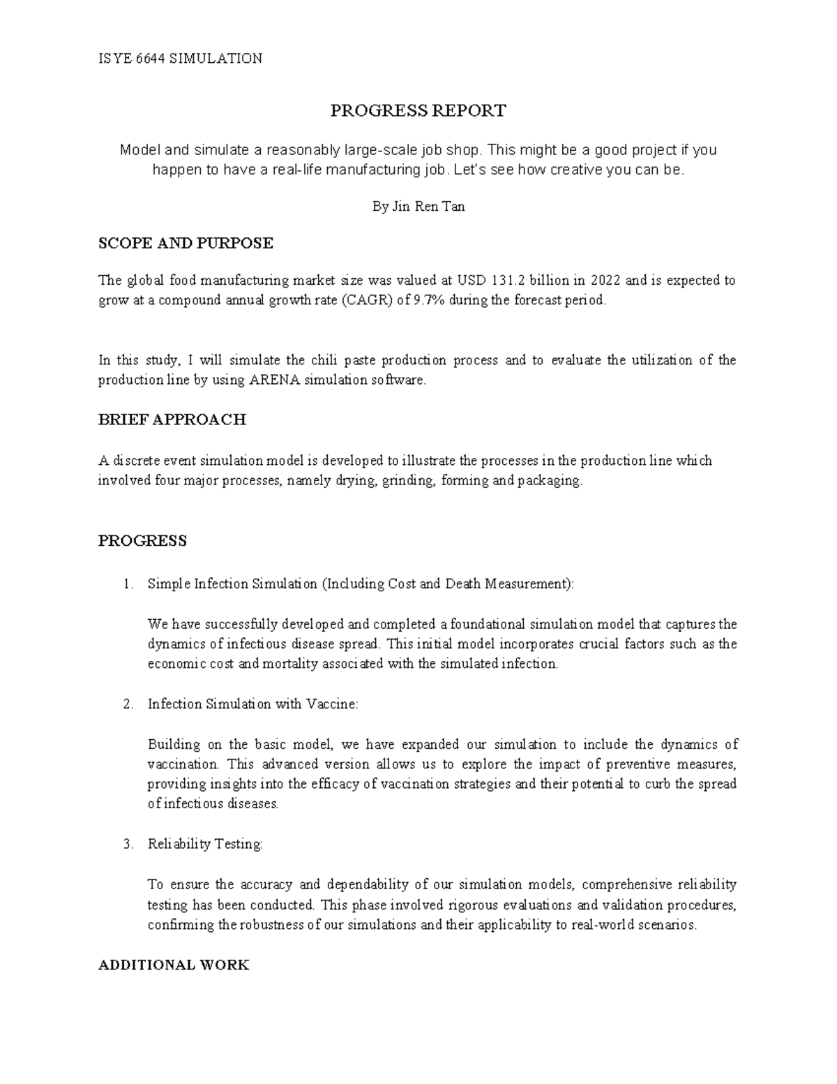 Final Report Template: Job Shop and COVID-19 Simulation Analysis - Studocu