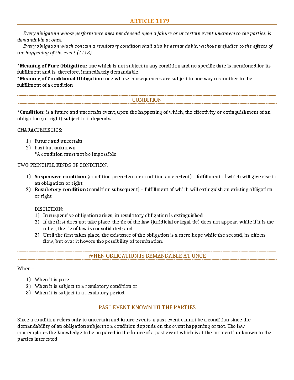 Civil Law: Conditional Obligations and Demandability (35546558) - Studocu