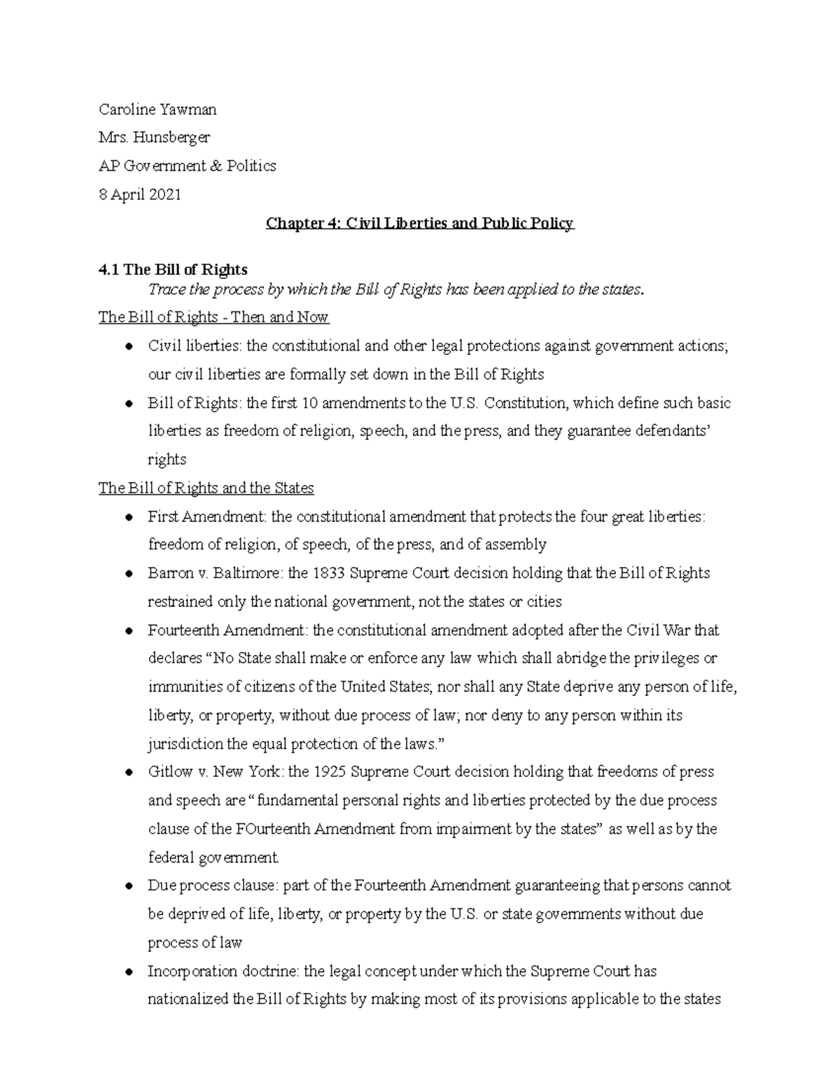 AP Gov & Pol Chapter 4: Civil Liberties & Public Policy Notes - Studocu