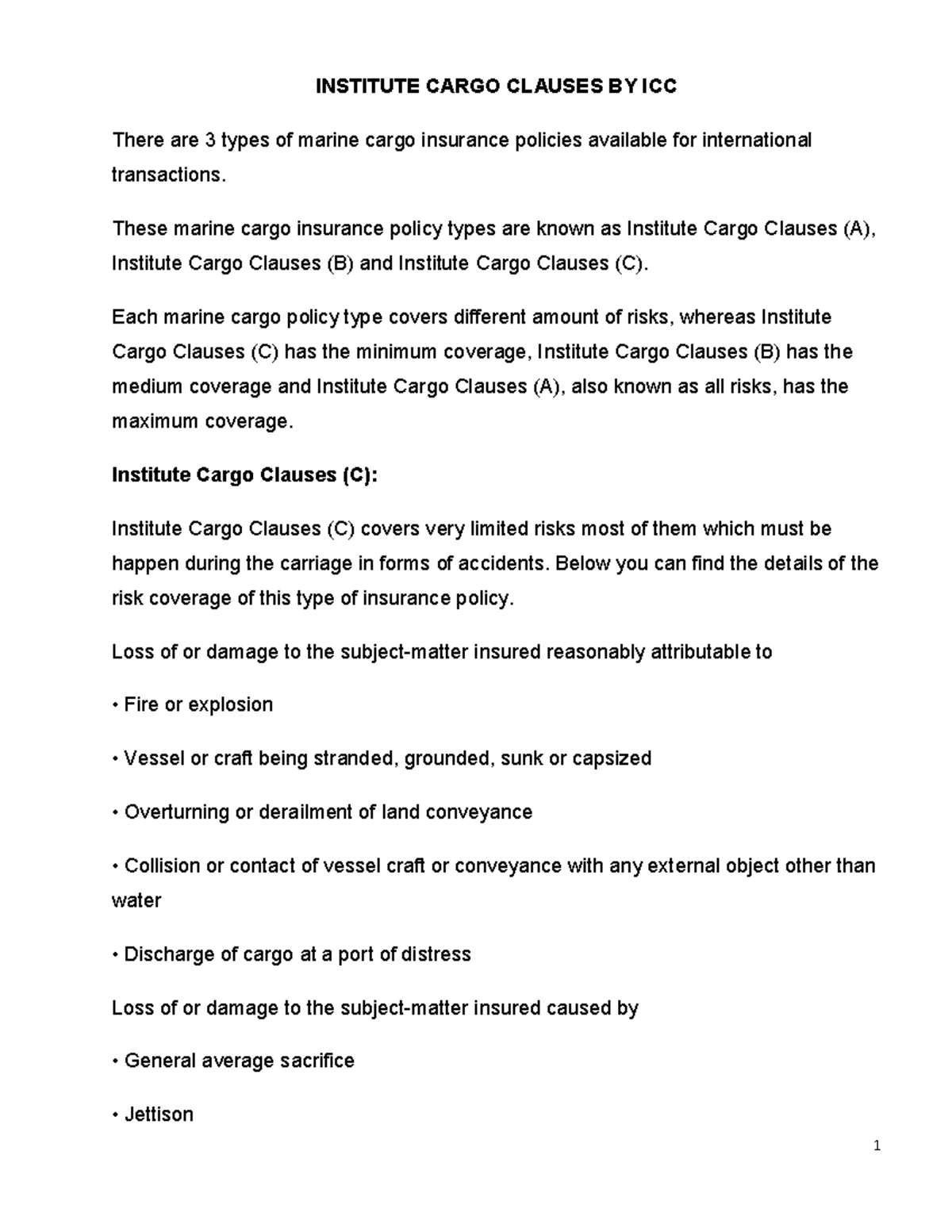 Marine Cargo Insurance: Understanding Institute Cargo Clauses (A, B, C ...