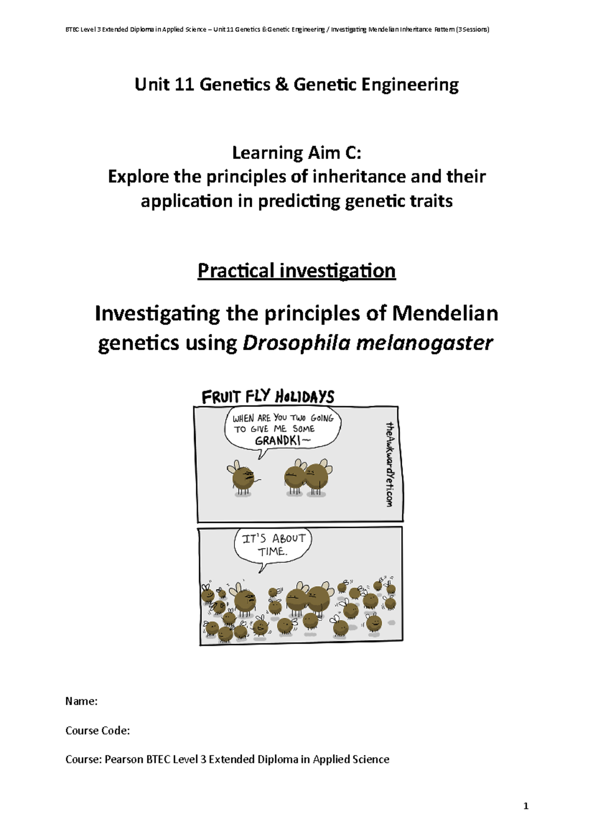 Unit 11 Genetics - Drosophila Inheritance Patterns & Investigations ...