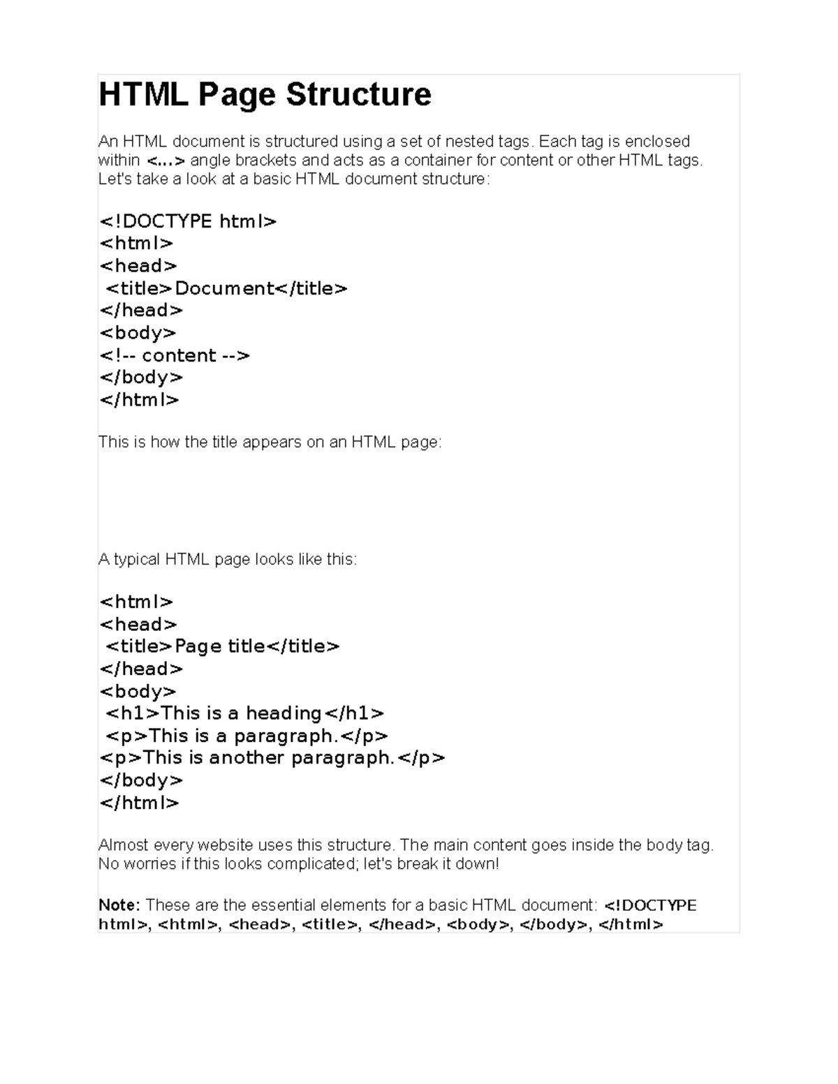 HTML Page Structure Overview - UNIT 2 - Studocu
