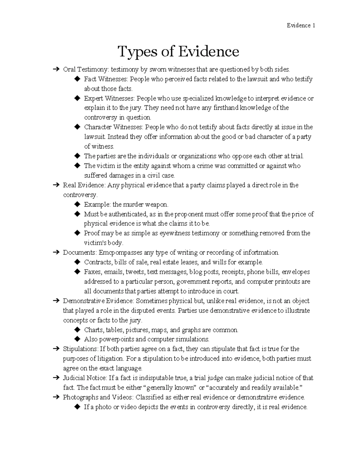 Evidence 404 Overview & Character Evidence Class #5 Notes - Studocu