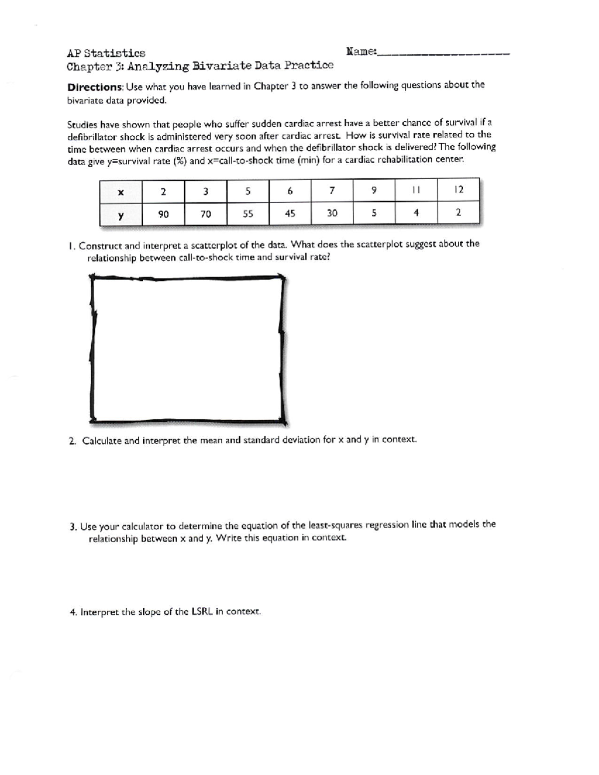 AP Statistics Ch 3: Analyzing Bivariate Data Practice Review - Studocu