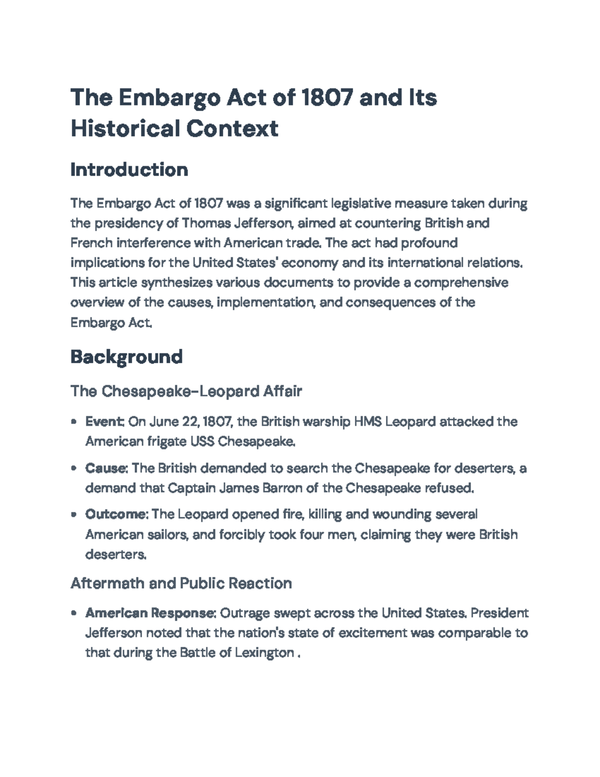 The Embargo Act of 1807: Causes, Effects and Historical Context - The ...