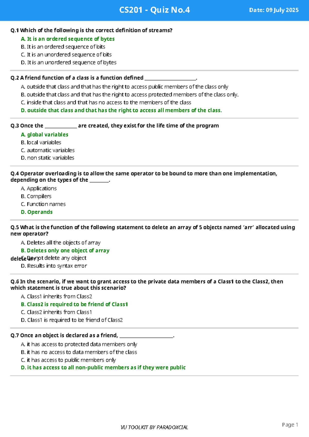 CS201 Final Quiz No.4 - Key Concepts and Questions - Studocu