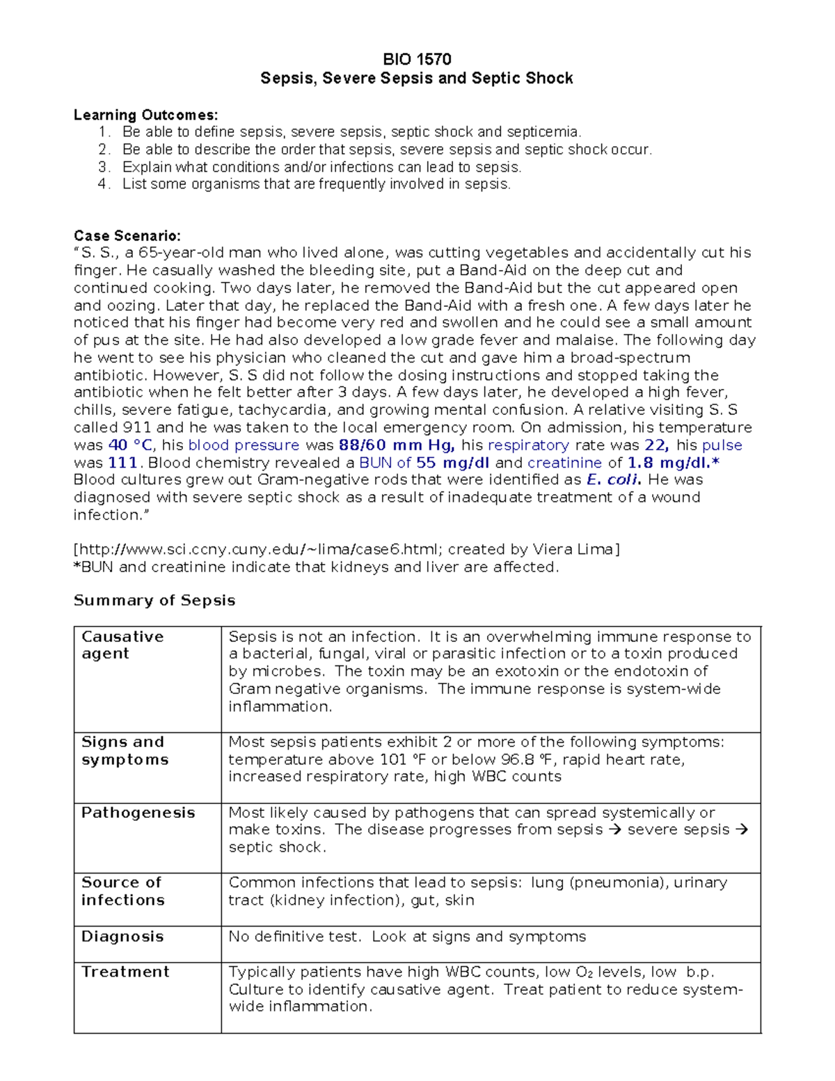 BIO 1570 - Sepsis Case Study & Practice Questions - Studocu