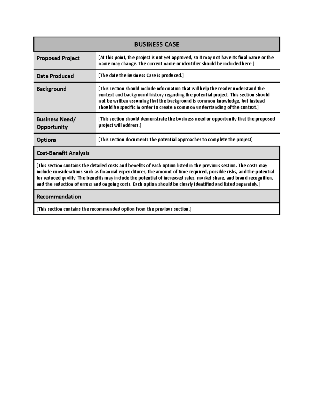 Business Case Template for Project Approval and Analysis - Studocu