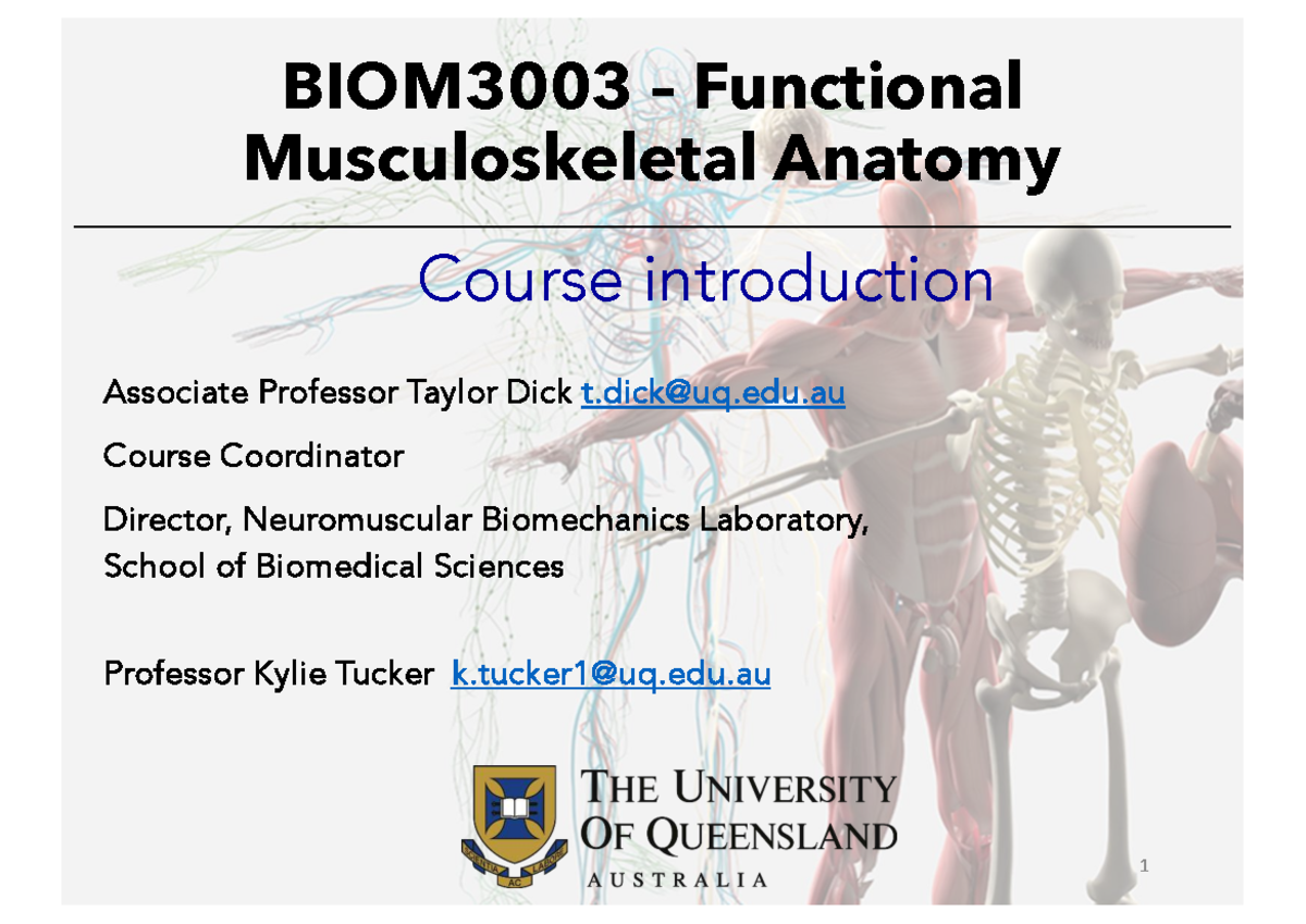 BIOM3003 Course Introduction: Functional Musculoskeletal Anatomy - Studocu