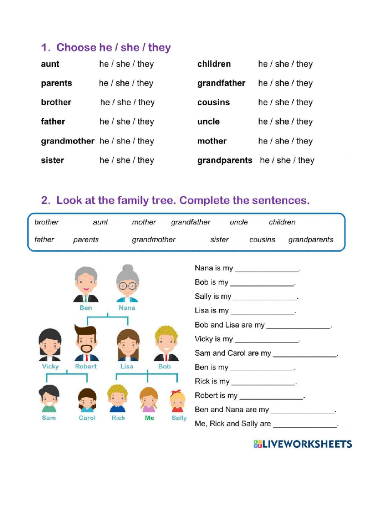 Family Tree Vocabulary and Exercises - LIVEWORKSHEETS - Studocu