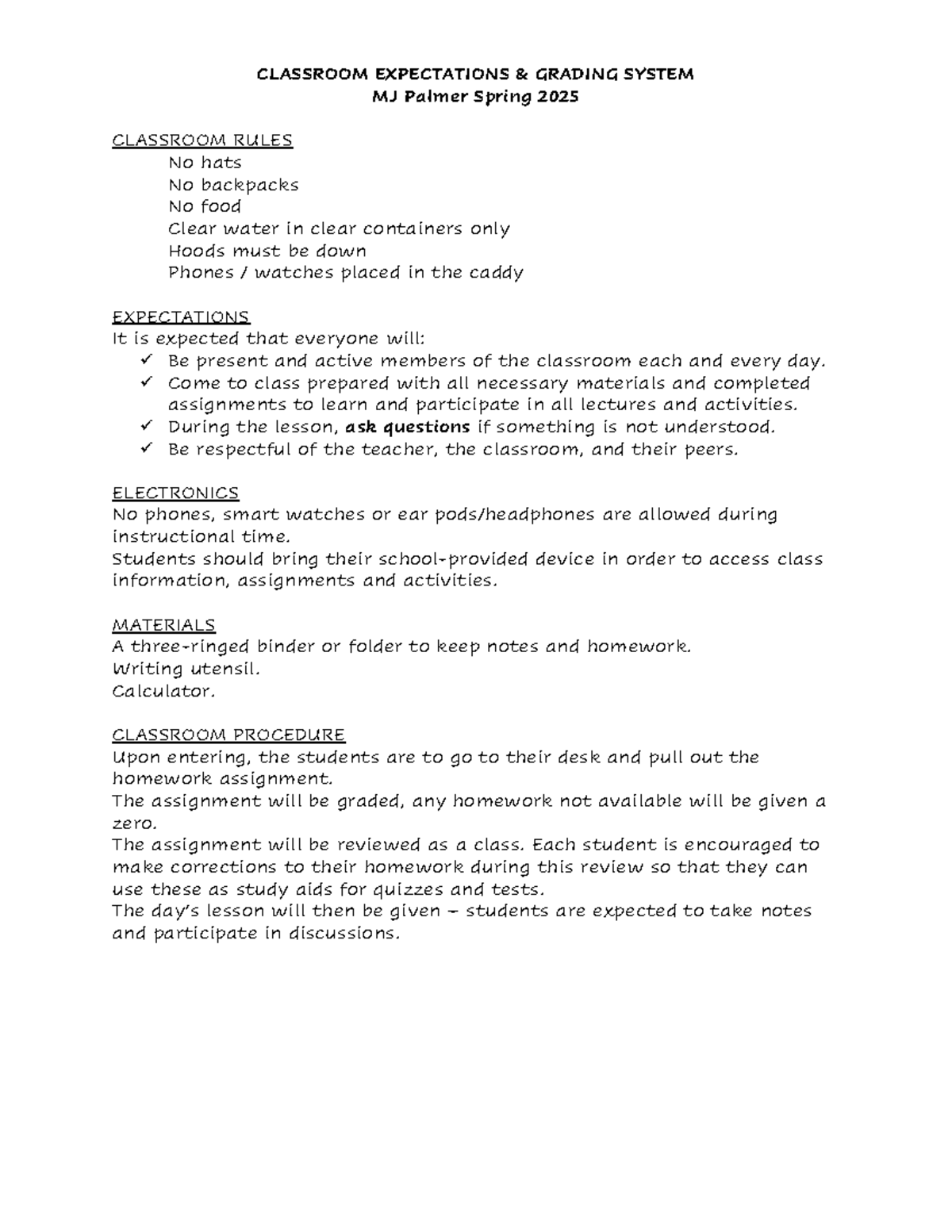 Syllabus Science Sem2 - dsafafdsaasdf - CLASSROOM EXPECTATIONS ...
