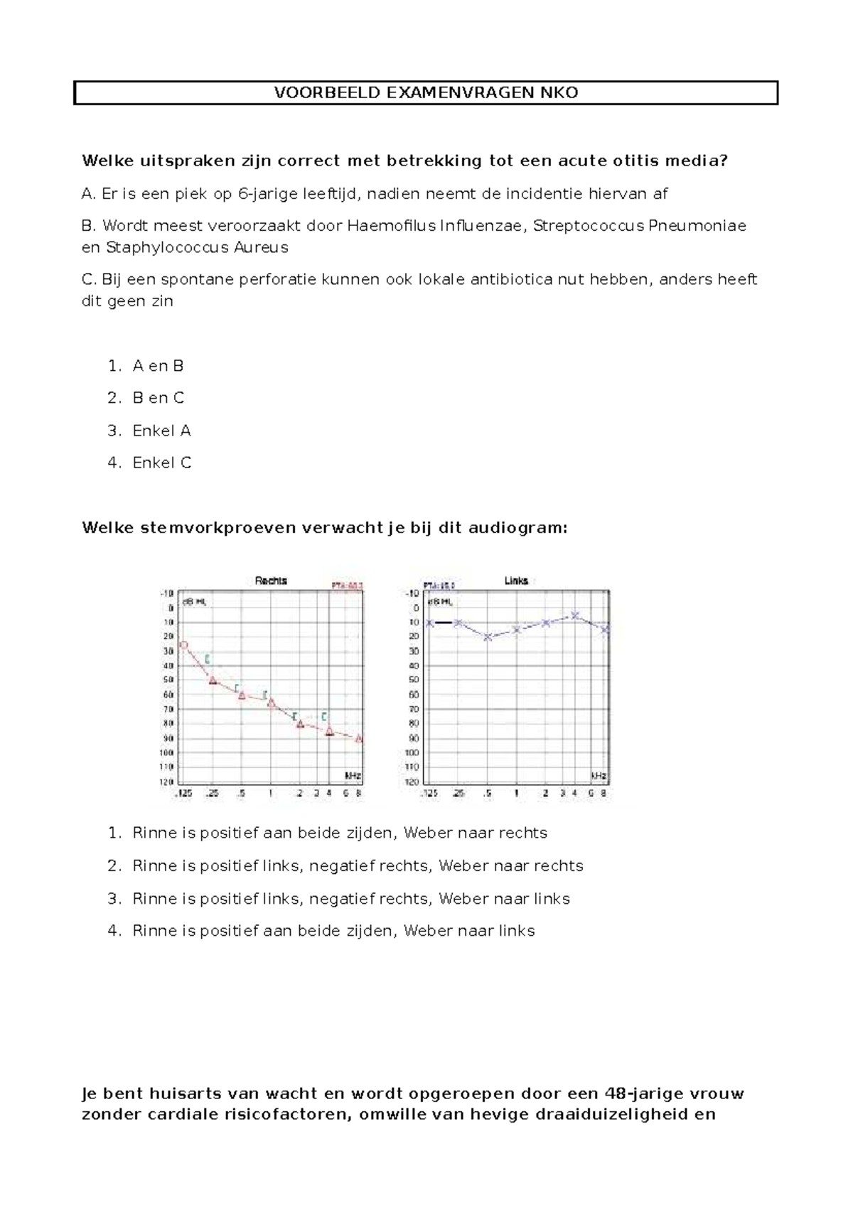 Voorbeeld Examenvragen NKO: Acute Otitis Media en Audiogram Evaluatie ...
