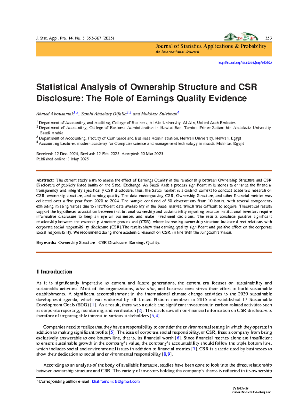 Statistical Analysis of Ownership Structure & CSR Disclosure (J. Stat ...