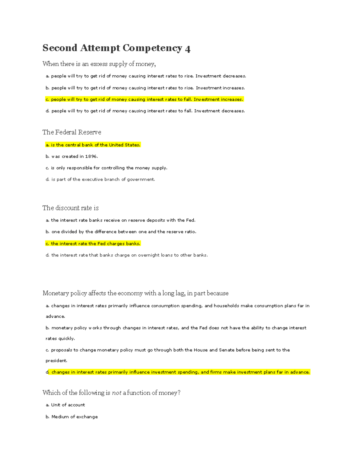 Second Attempt Competency 4 - Economic Concepts & Monetary Policy - Studocu