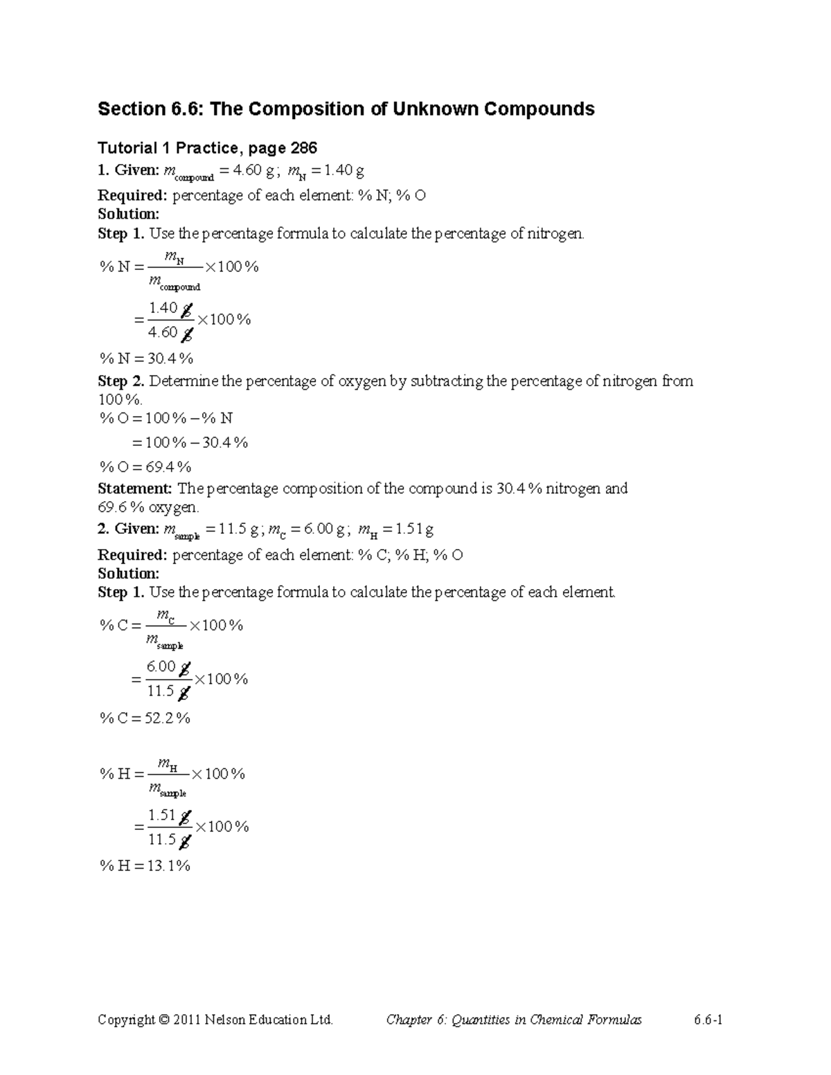Chem11 SM 6.6: Unknown Compounds Composition Practice Answers - Studocu