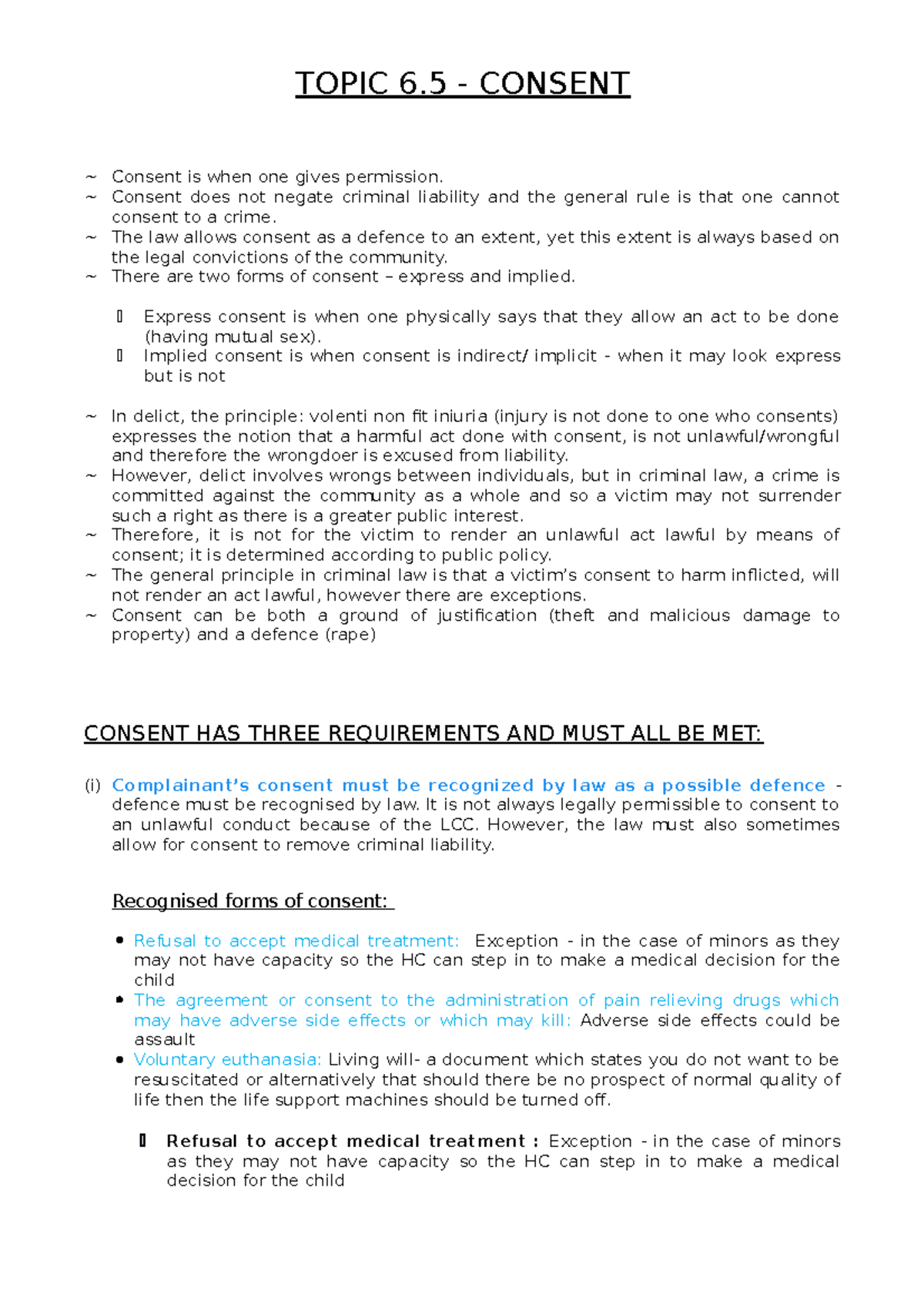 Topic 6 - Consent in Law: Key Principles and Case Studies - Studocu