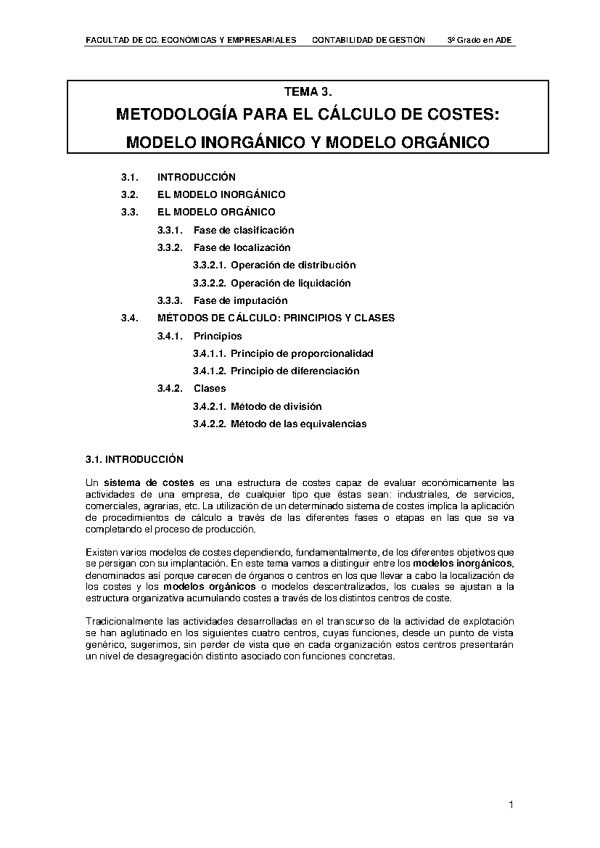 Contabilidad de Gestión - 3º Grado en ADE - Tema 3: Cálculo de Costes ...