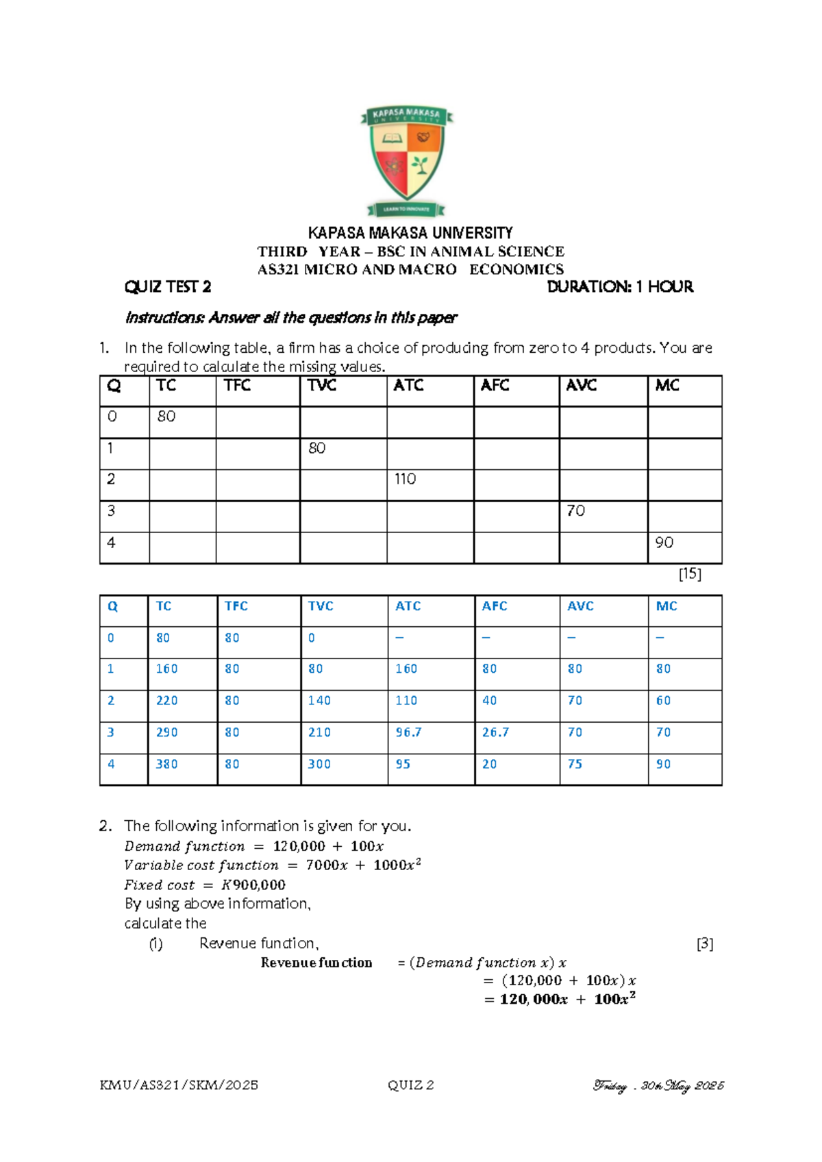 AS321 Micro & Macro Economics Quiz 2 Solutions - 2025 - Studocu
