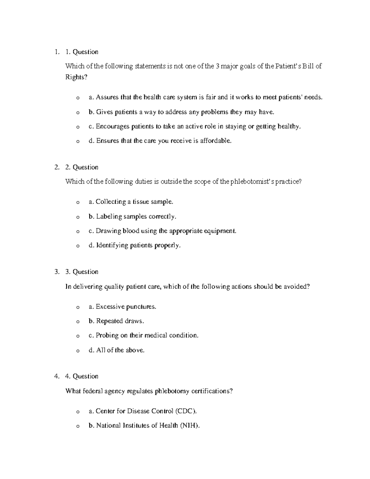 Phlebotomy Practice Questions: Example Test for Certification - Studocu
