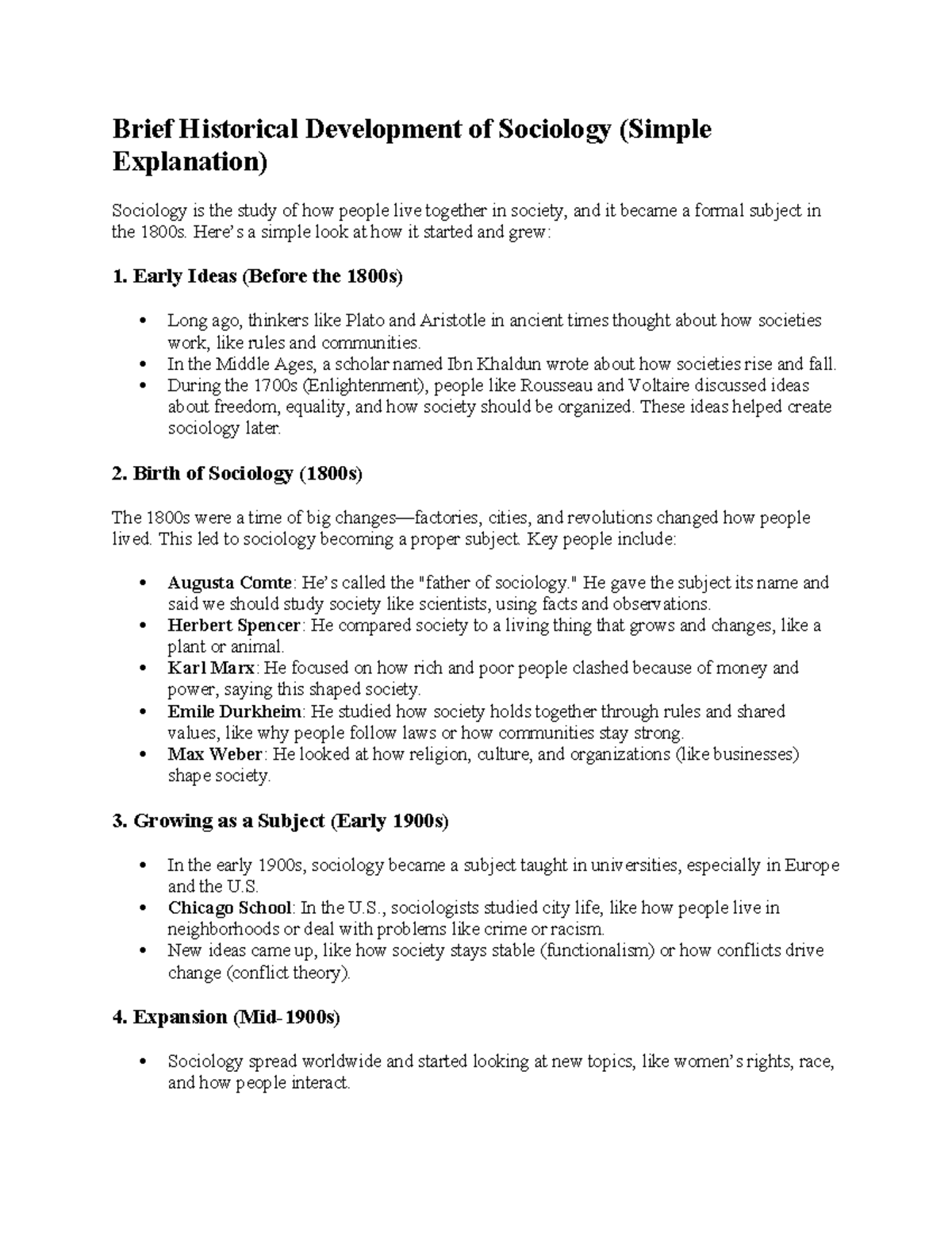 Sociology 101: Brief Historical Development Overview - Studocu