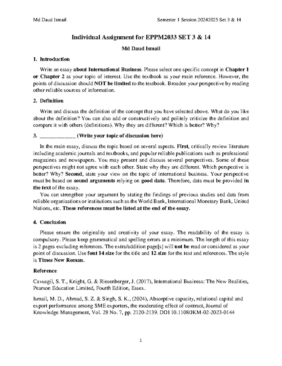Individual Assignment Instruction Md Daud Ismail Semester 1 Session 202 42025 Set 3 And 14 1
