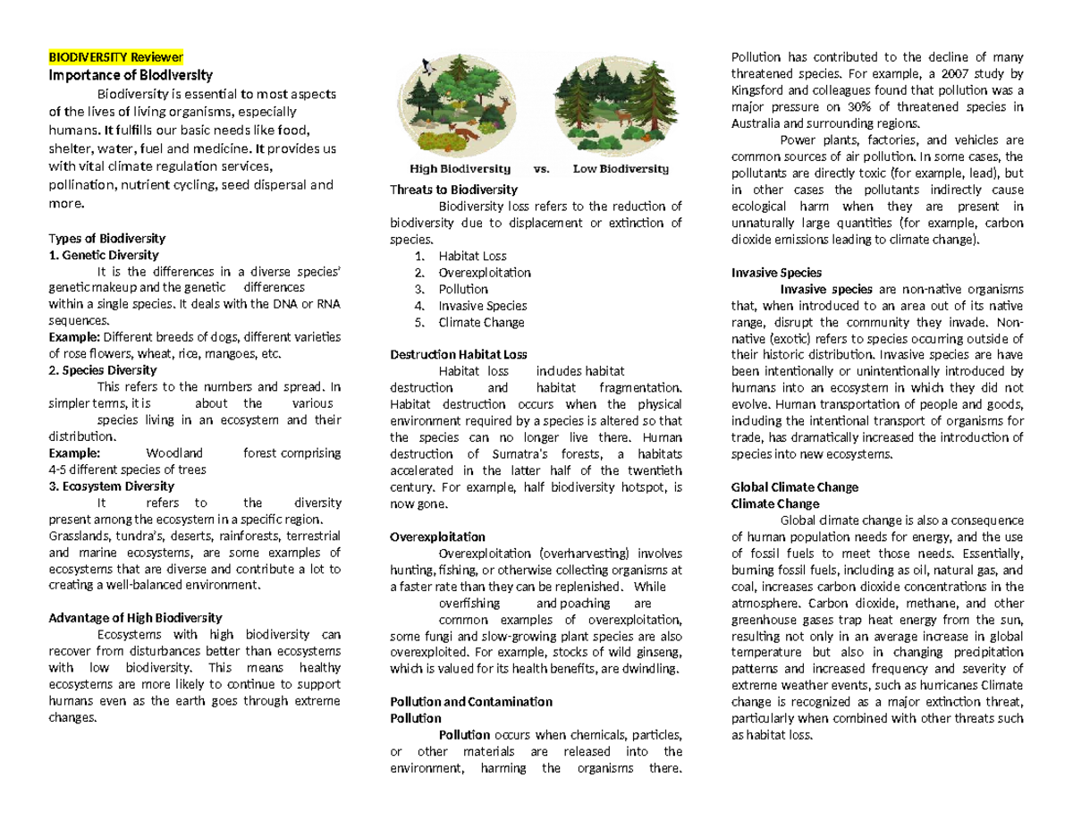 BIODIVERSITY Reviewer: Importance, Types, and Threats to Biodiversity ...