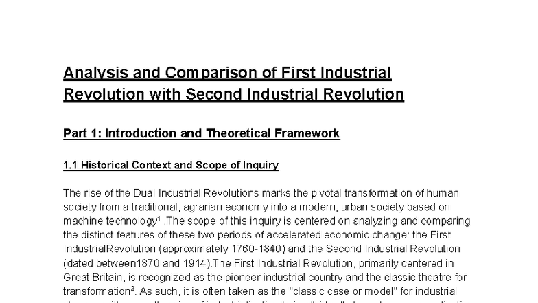 Analysis of the First and Second Industrial Revolutions: A Comparative ...