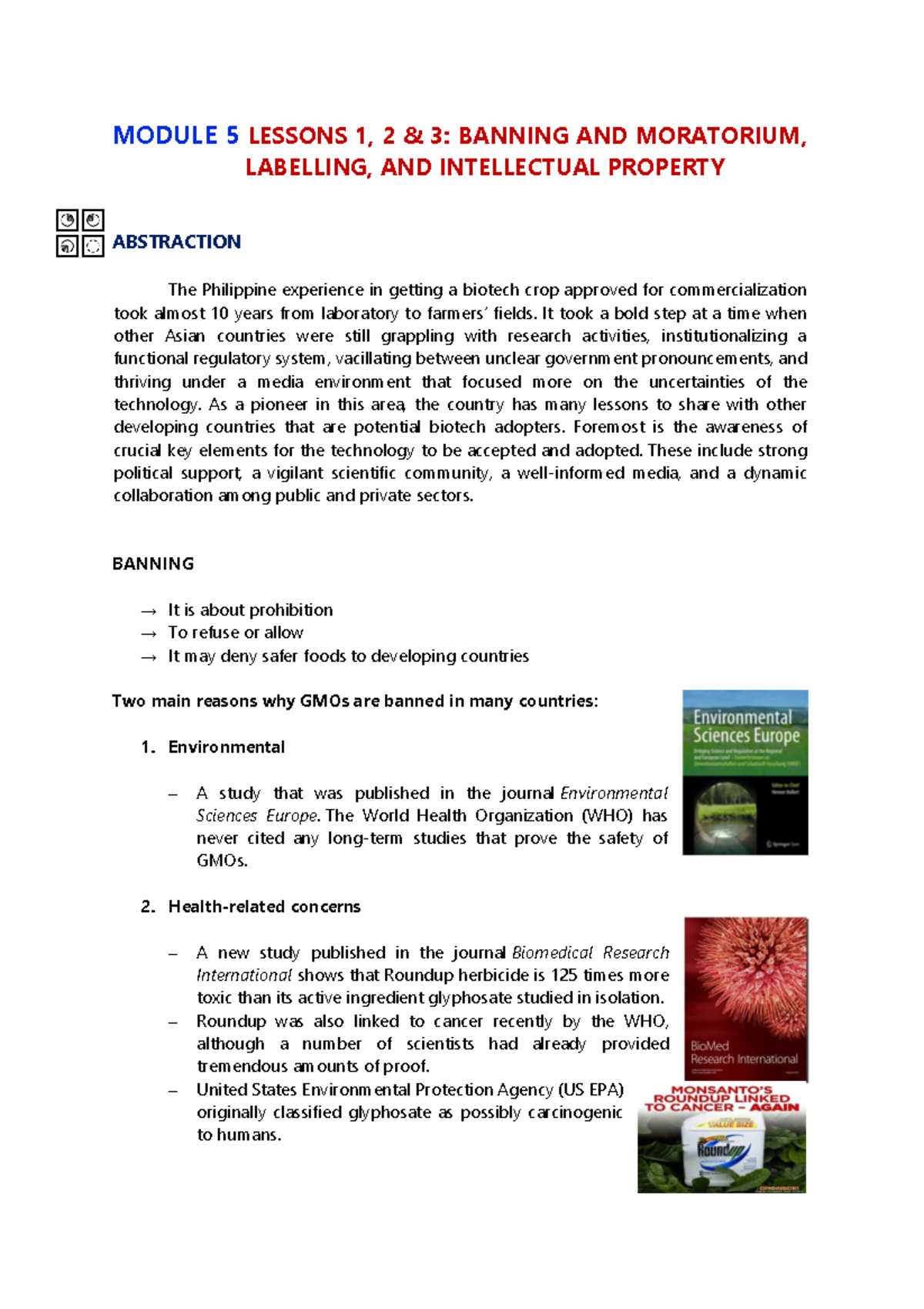 Module 5 Lessons 1-3: Banning, Labelling & IP in Biotech Policy - Studocu