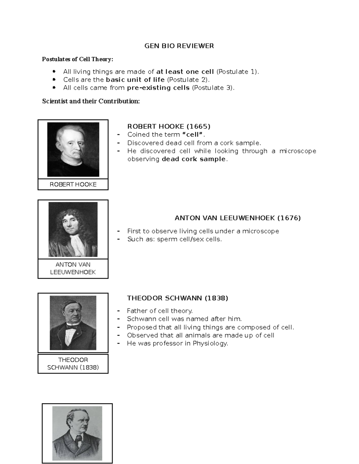 GEN Biology Reviewer: Postulates, Structures & Functions of Cells - Studocu