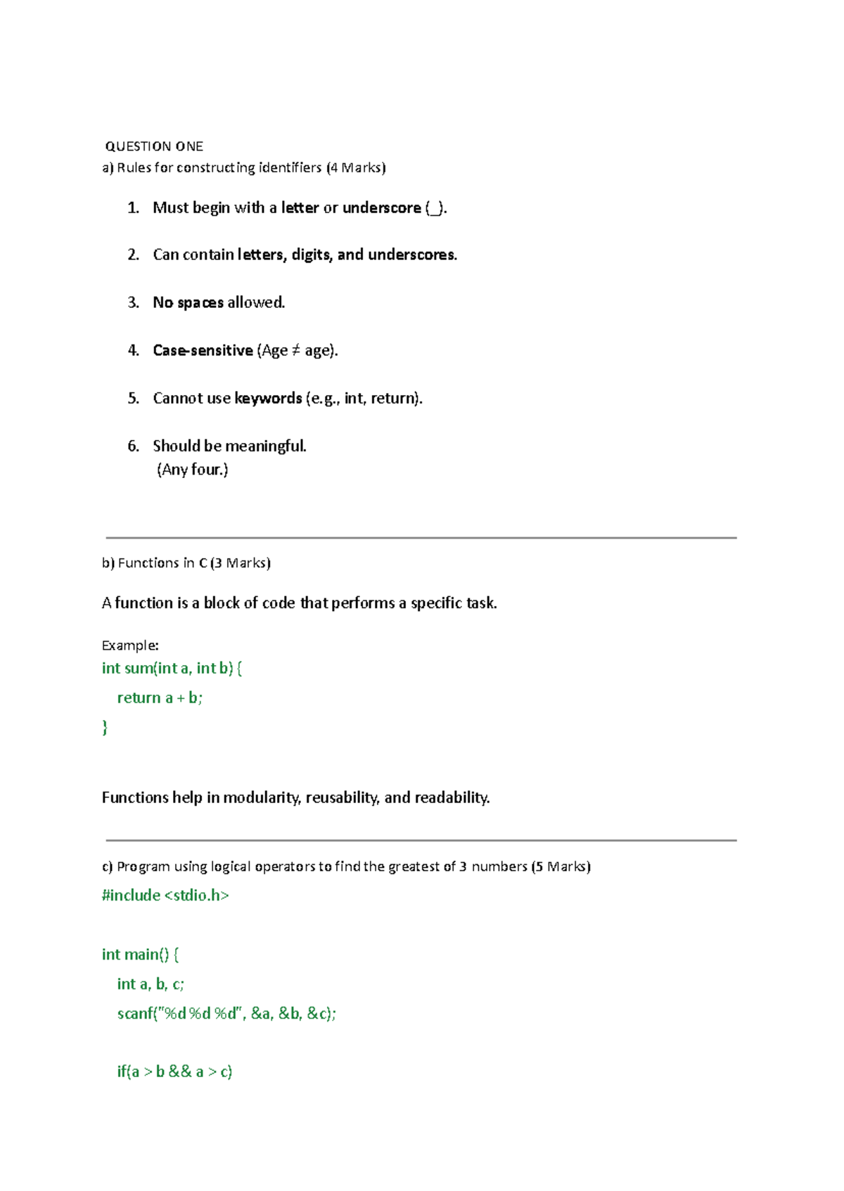 Structured Programming in C: Concepts & Examples (C101) - Studocu