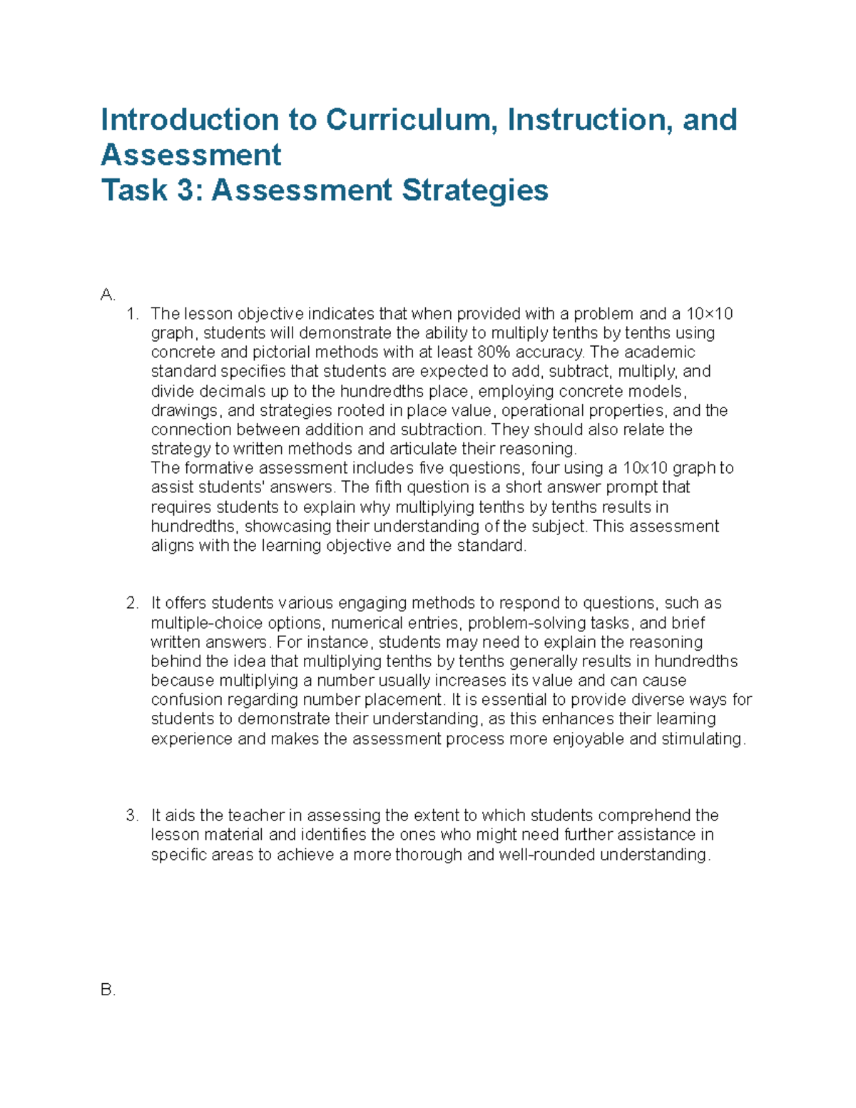 Curriculum & Assessment Strategies Task 3: Enhancing Student Understanding - Studocu