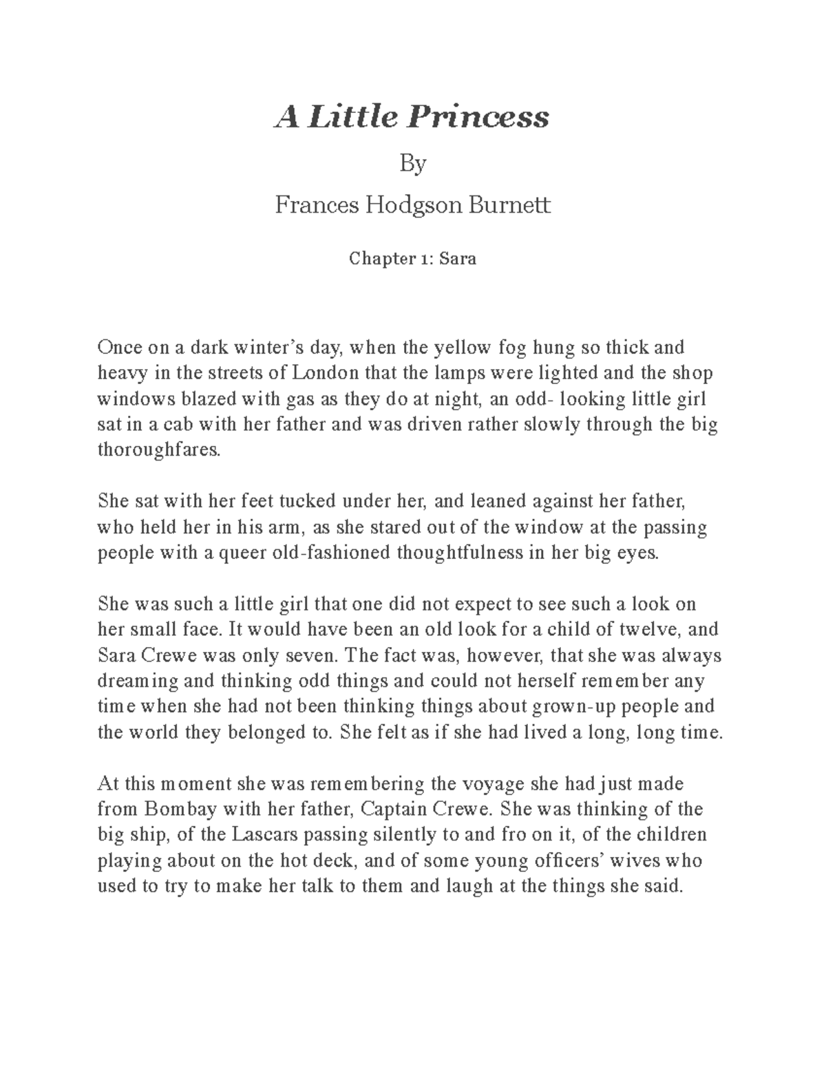 A little princess 001 chapter 1 sara - A Little Princess By Frances ...