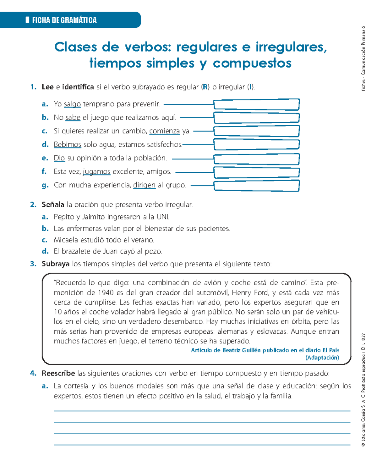 Verbos Regulares E Irregulares Para Sexto De Primaria